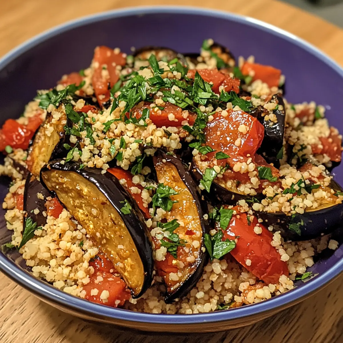 Easy Delicious Roasted Eggplant Tomato Couscous Recipe